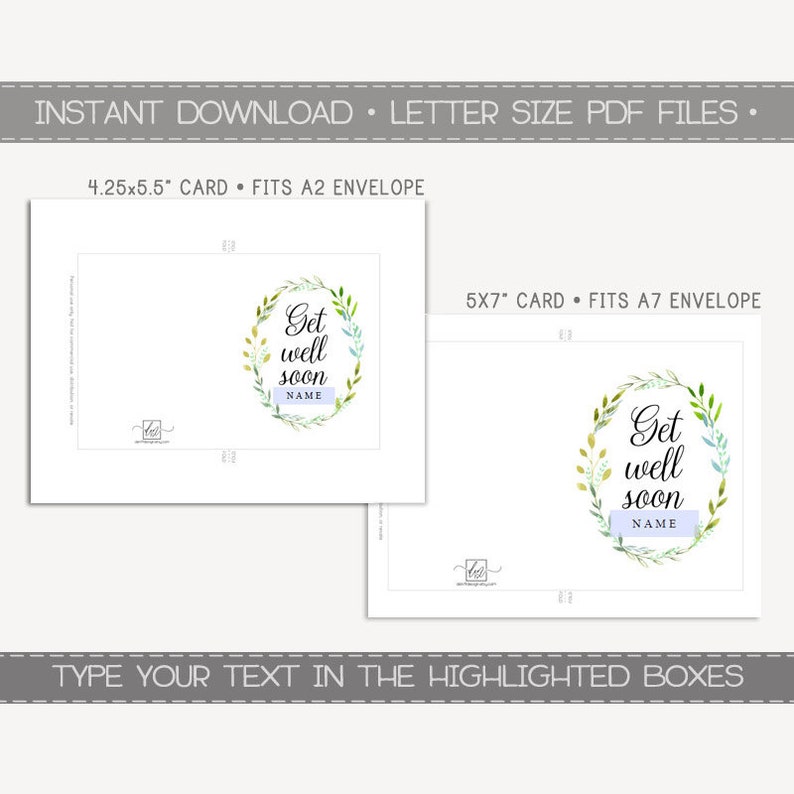 Editable & Printable Get Well Soon Card / Instant Download PDF - Etsy