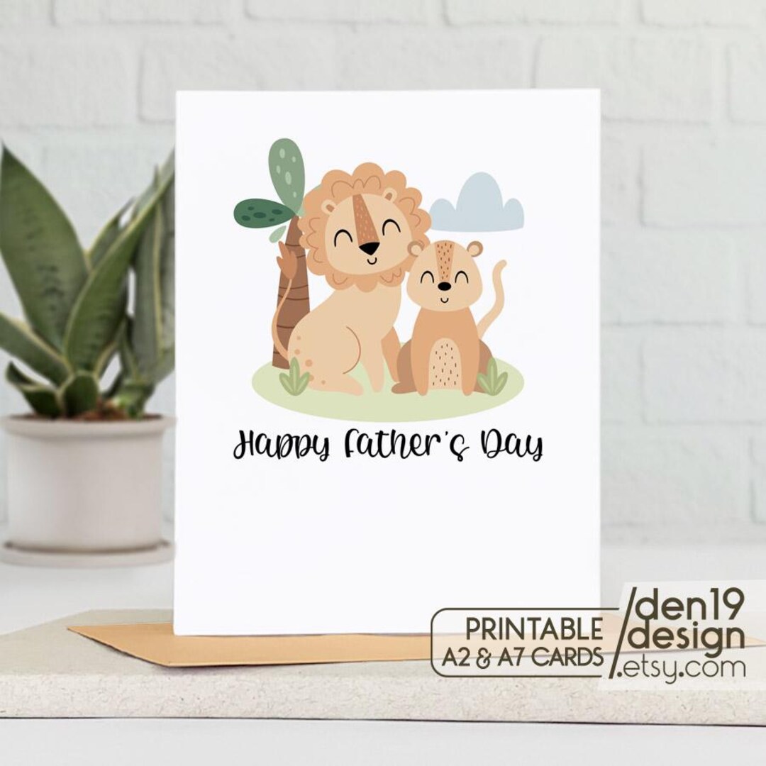 Happy Father's Day Printable Card / Instant Download PDF / Lion Father ...