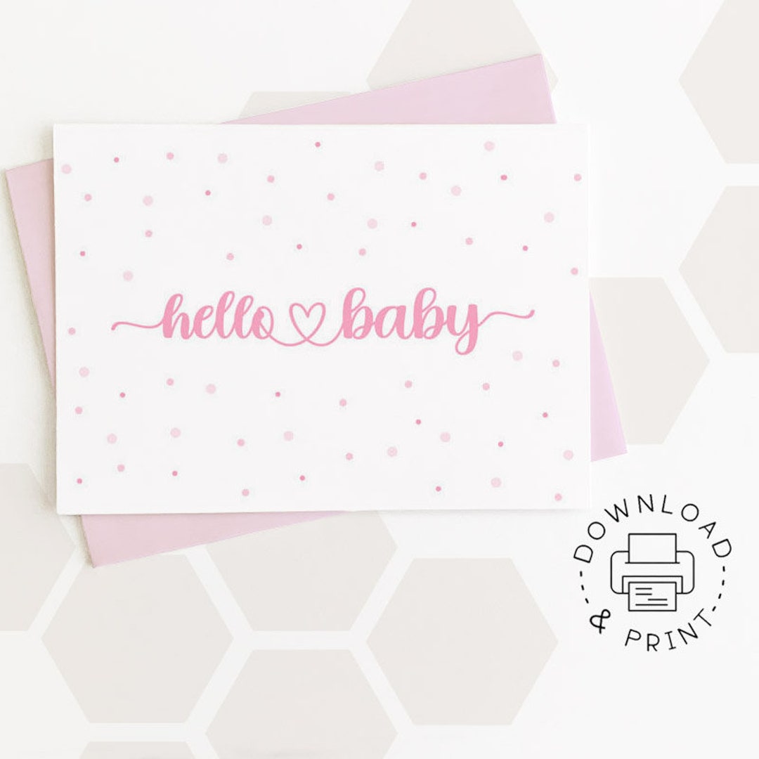 Hello Baby Printable Card / Instant Download PDF / Pink New Baby Card ...