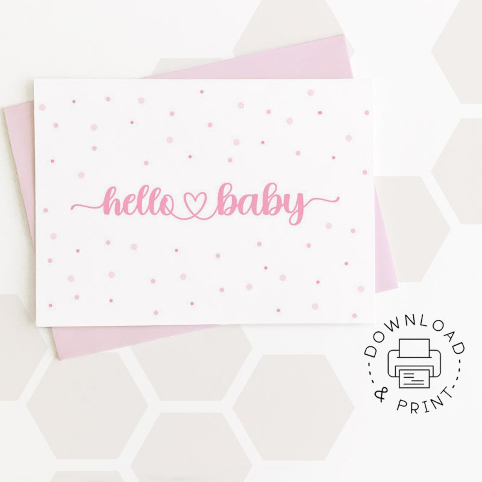 Hello Baby Printable Card / Instant Download PDF / Pink New - Etsy