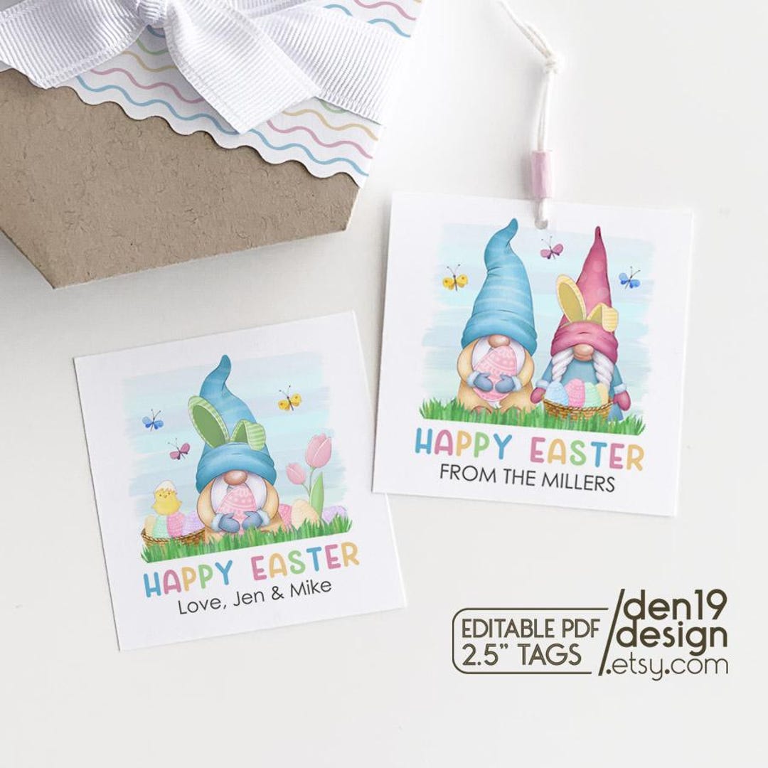 Editable & Printable Happy Easter Gift Tags / Easter Gnome Favor Tags ...