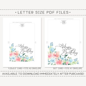 Happy Birthday Printable Card / Pink and Blue Floral Card / Instant ...