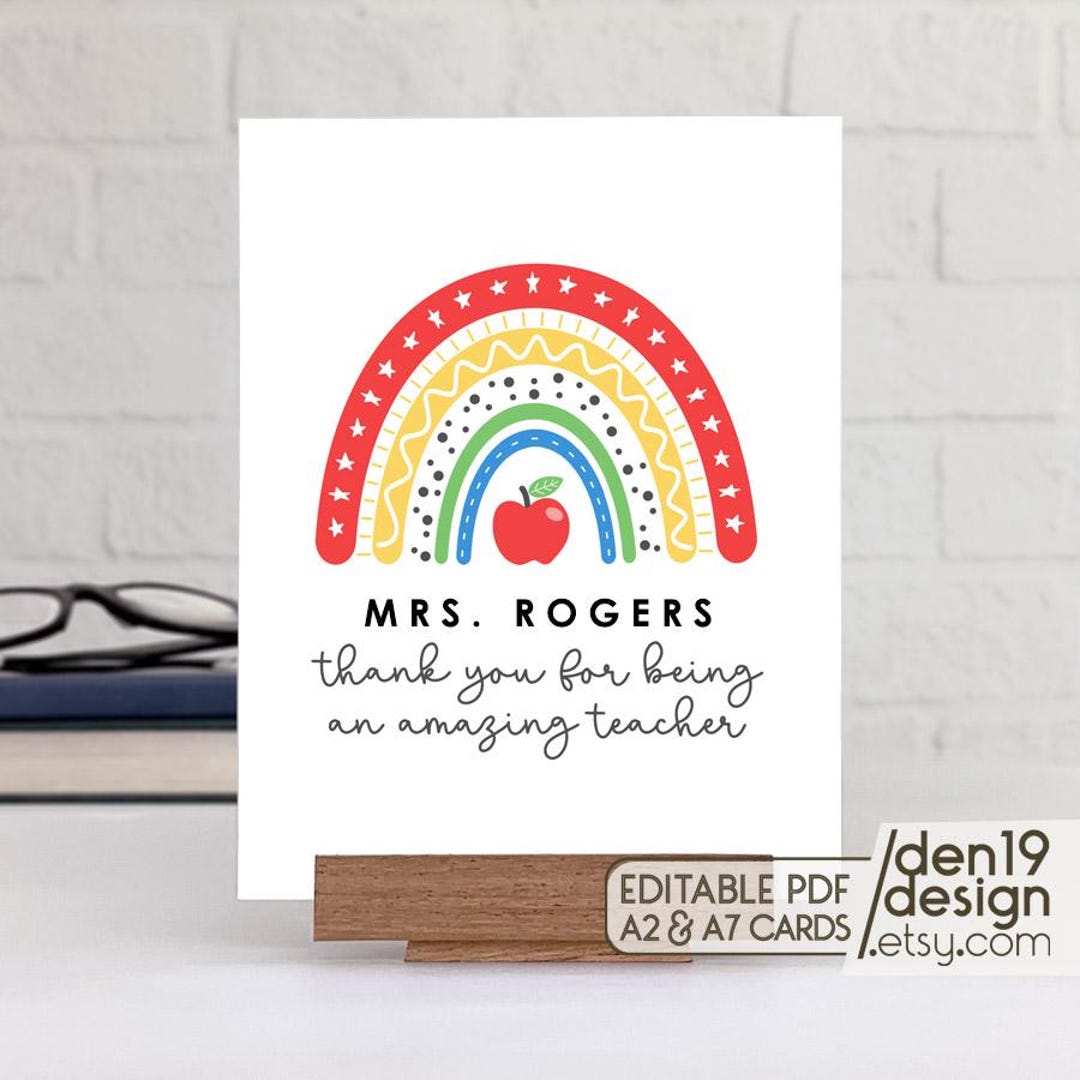 Editable & Printable Thank You Teacher Card / Instant Download PDF ...