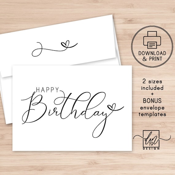 Happy Birthday Printable Card And Envelope / Instant Download | Etsy