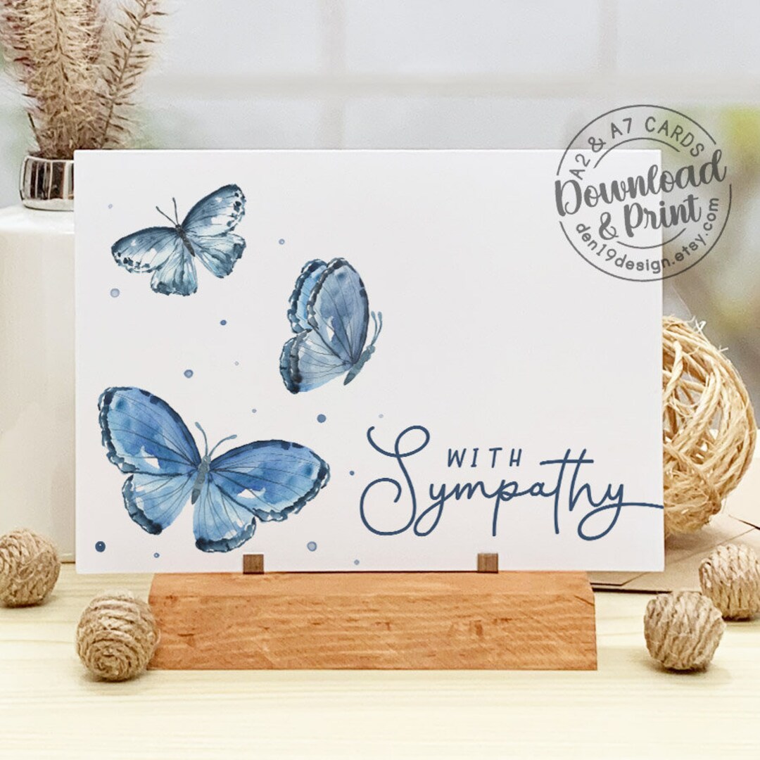 With Sympathy Printable Card / Instant Download PDF / Butterflies ...