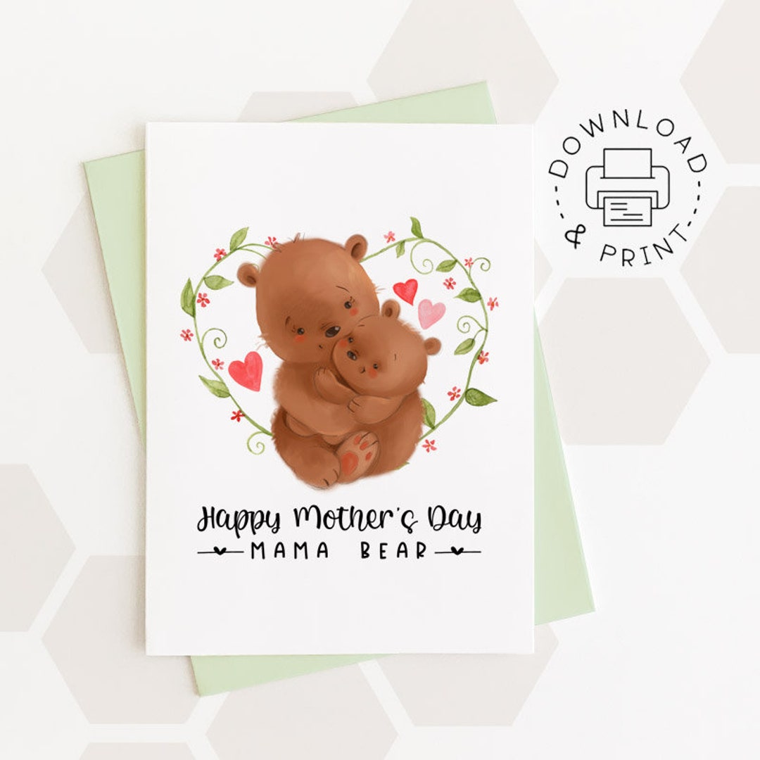 Happy Mother's Day Mama Bear Printable Card / Cute Mom and Baby Bear ...