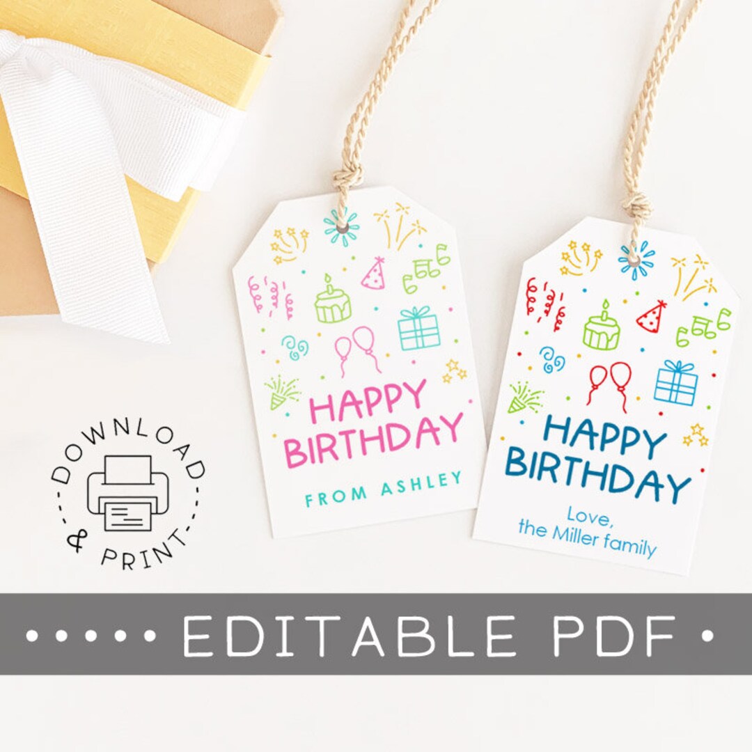 Editable & Printable Gift Tags / Happy Birthday Tag / Instant Download ...