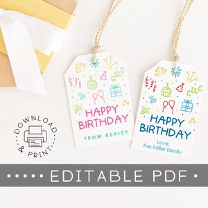 Editable & Printable Gift Tags / Happy Birthday Tag / Instant Download ...