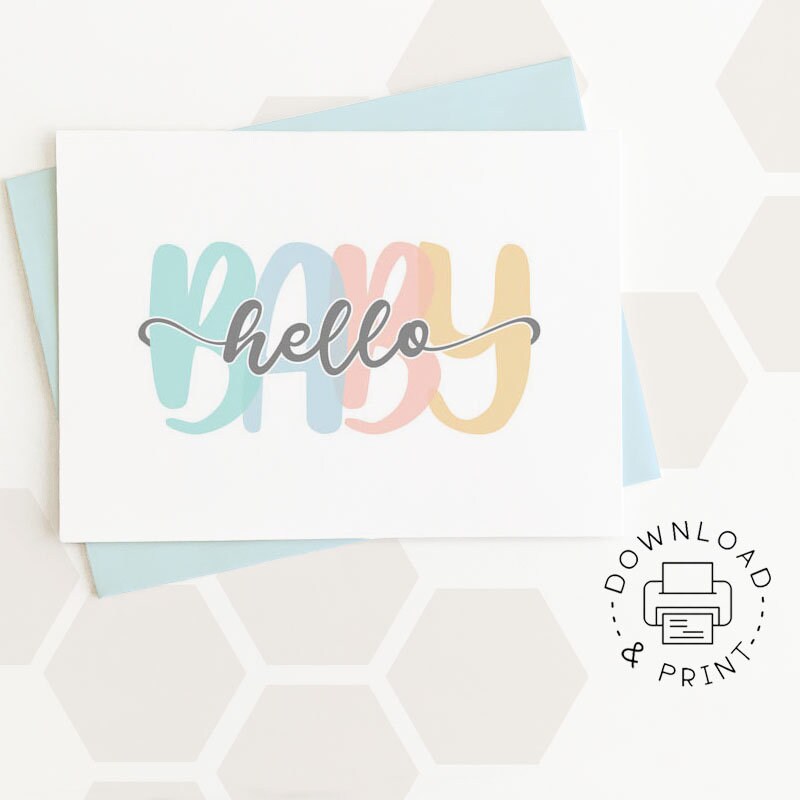 Hello Baby Printable Card / Instant Download PDF / Neutral New - Etsy UK