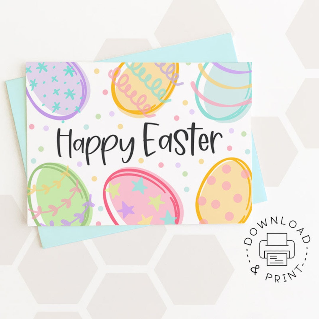 Happy Easter Printable Card / Instant Download PDF / Easter Eggs Card Template - Etsy