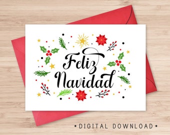 Feliz Navidad Printable Card / Instant Download PDF / Spanish | Etsy