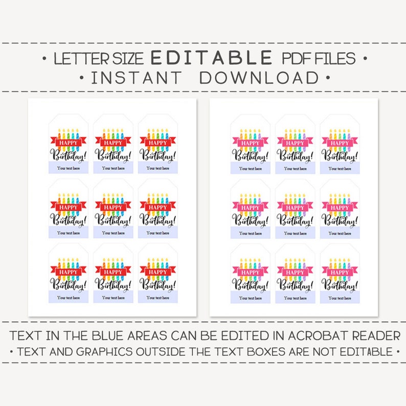 Editable & Printable Gift Tags / Happy Birthday Gift Tag / - Etsy