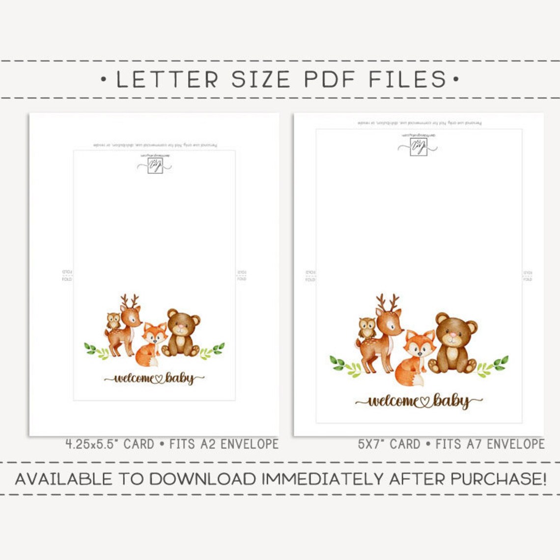 Welcome Baby Printable Card / Forest Animals Baby Card / - Etsy