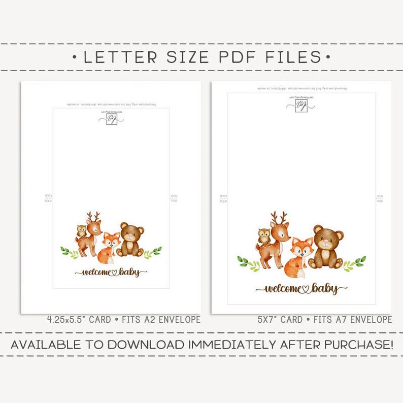 Welcome Baby Printable Card / Forest Animals Baby Card / - Etsy