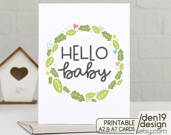 Hello Baby Printable Greeting Card, PDF Download, Baby Congrats Card ...