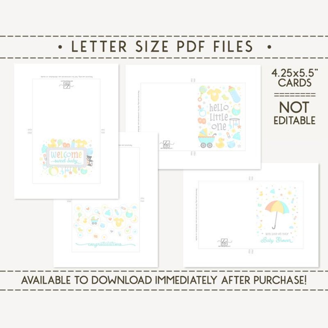 Set of 4 Printable Baby Cards / Instant Download Baby Card Templates - Etsy