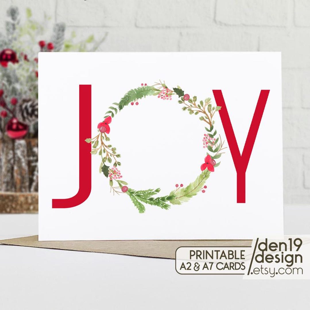 Joy Christmas Wreath Card Template (instant Download PDF) - Etsy