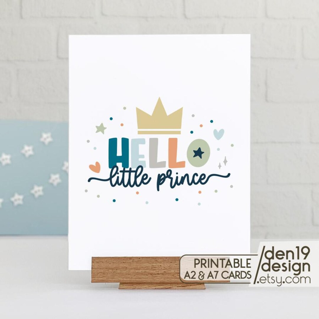 Hello Little Prince Printable Card / Baby Boy Greeting Card Template ...