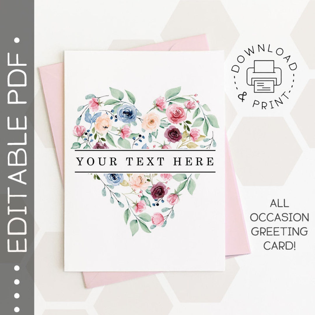 All Occasion Editable & Printable Card / Instant Download PDF / Floral ...