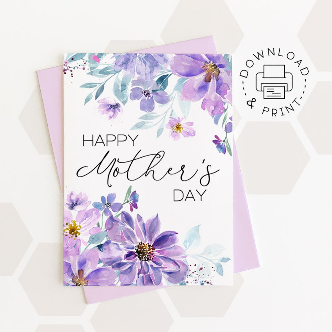 Happy Mother's Day Printable Card / Purple Floral - Etsy