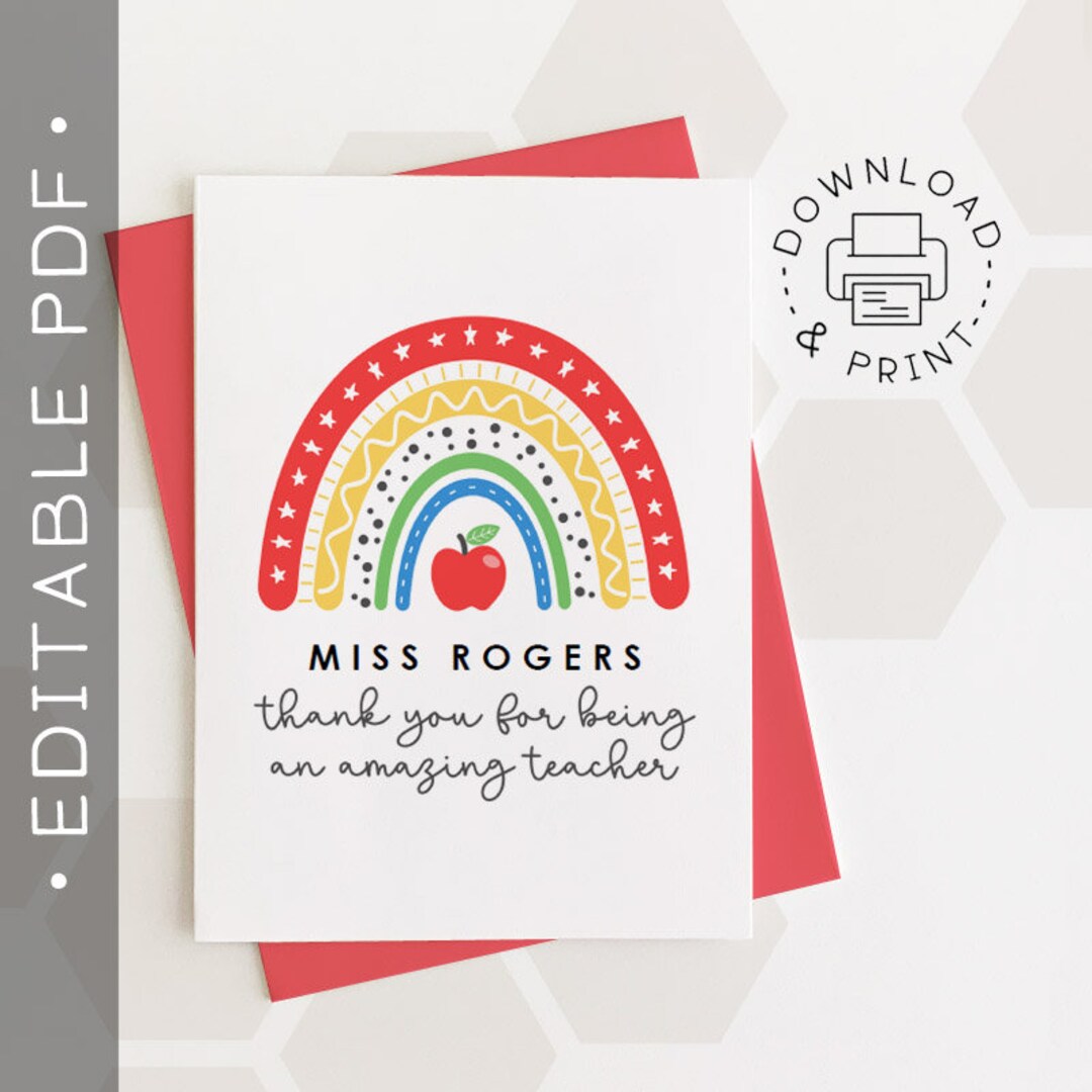 Editable & Printable Thank You Teacher Card / Instant Download - Etsy