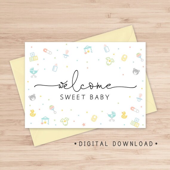Welcome Sweet Baby Printable Card / Instant Download PDF / | Etsy