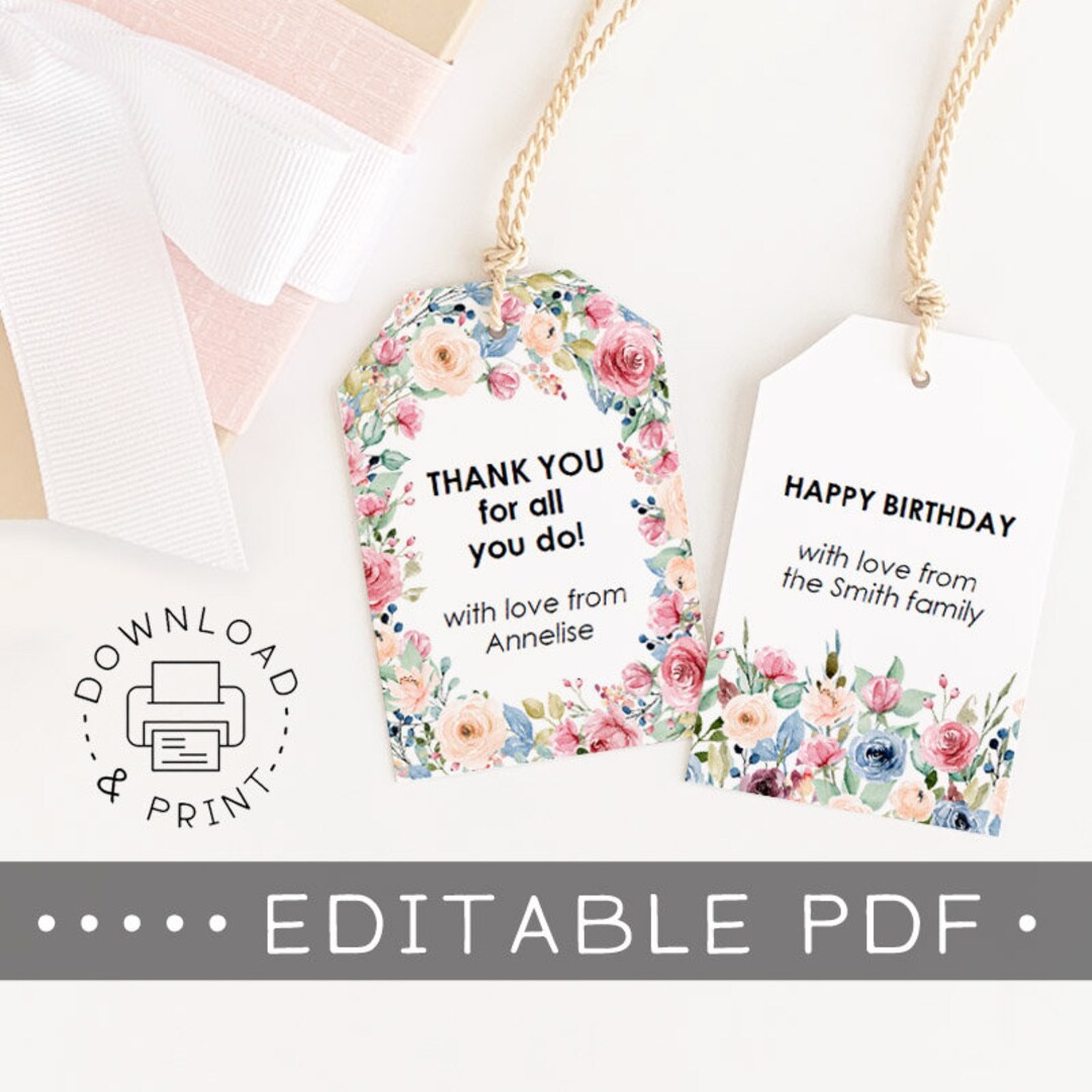 Editable & Printable Gift Tags / Floral Favor Tag Template - Etsy