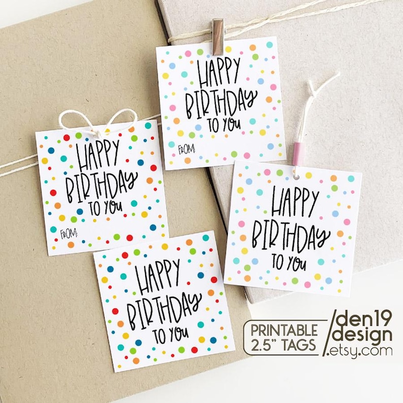 Printable Happy Birthday Gift Tags: Colorful Polka Dots (PDF) - Etsy