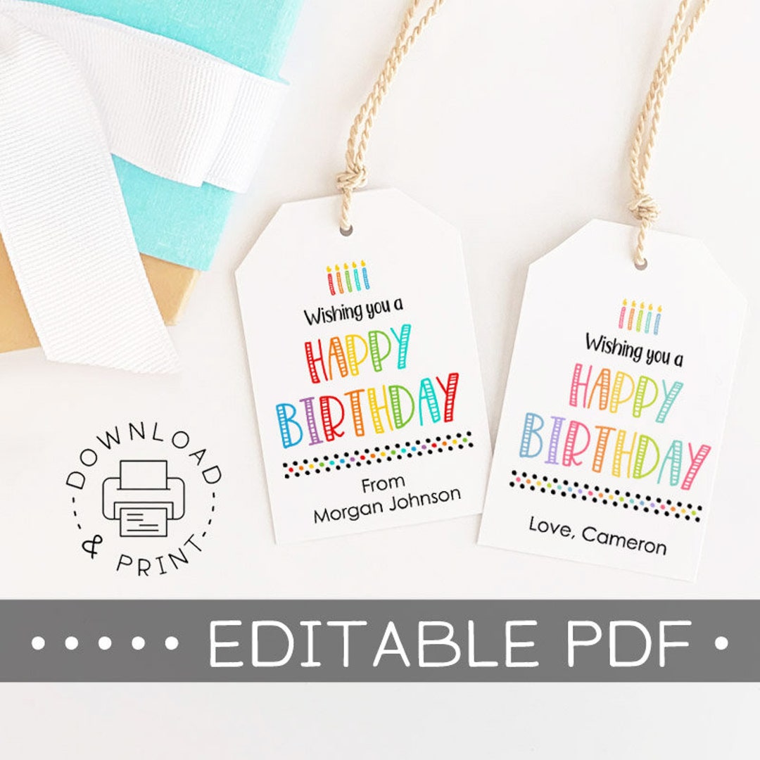 Editable & Printable Gift Tags / Happy Birthday Gift Tag / Birthday ...