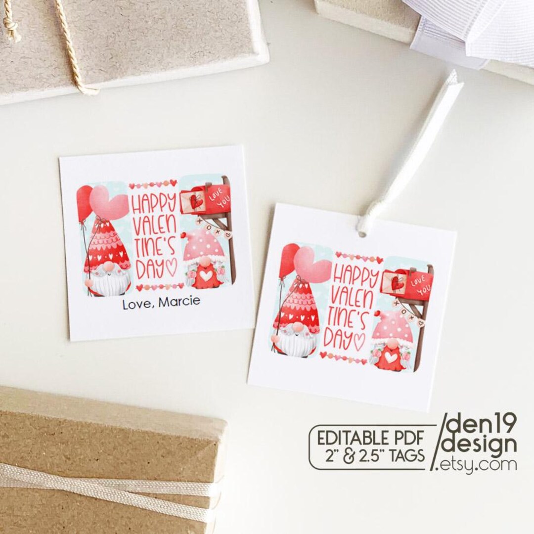 Editable & Printable Gift Tags / Gnome Happy Valentine's Day Tag - Etsy ...