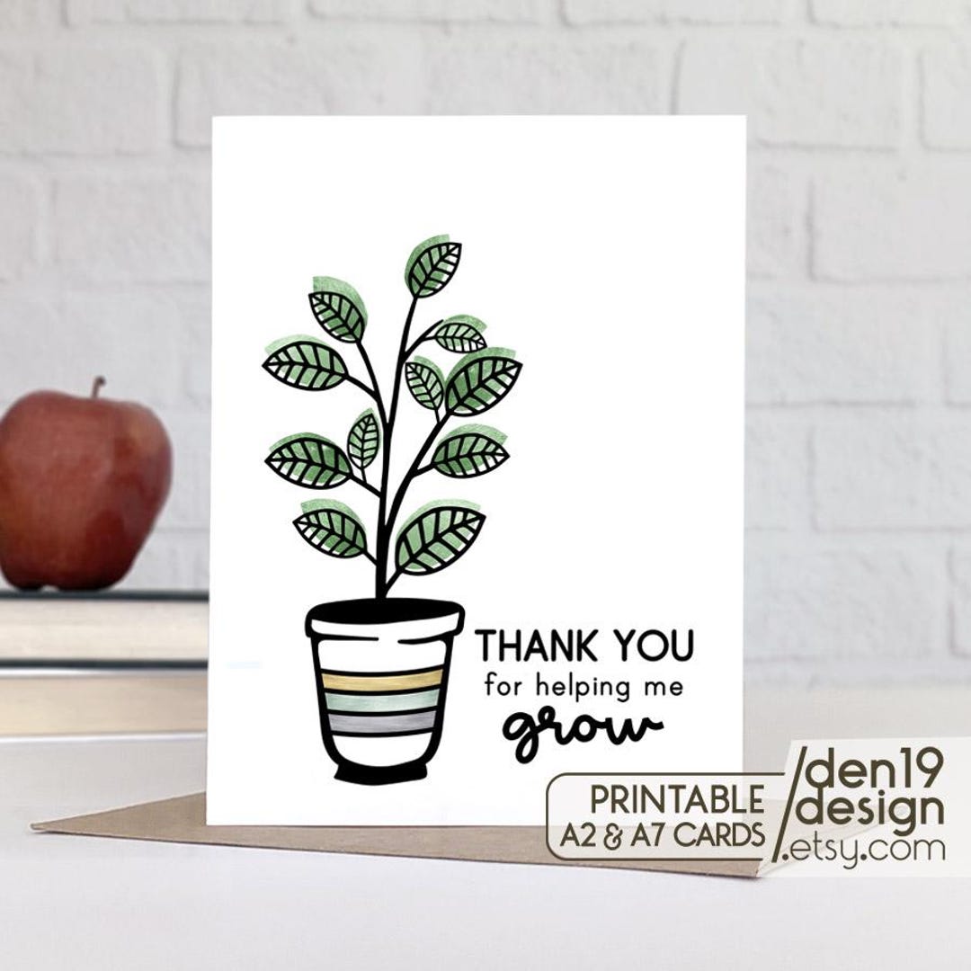 Printable Card: Thank You for Helping Me Grow / Instant Download PDF ...
