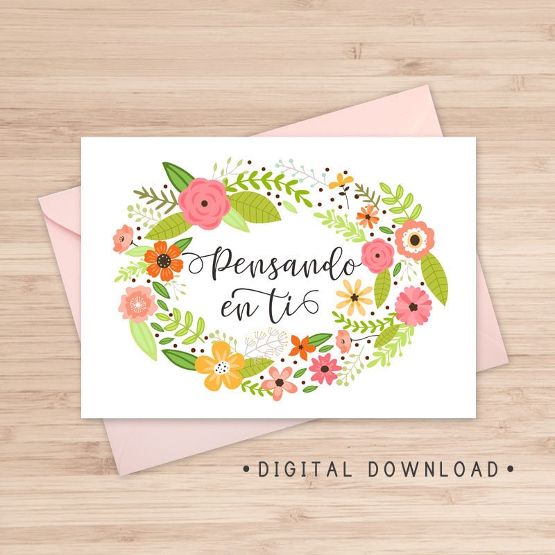 Pensando en Ti / Thinking Of You Spanish Printable Card / | Etsy