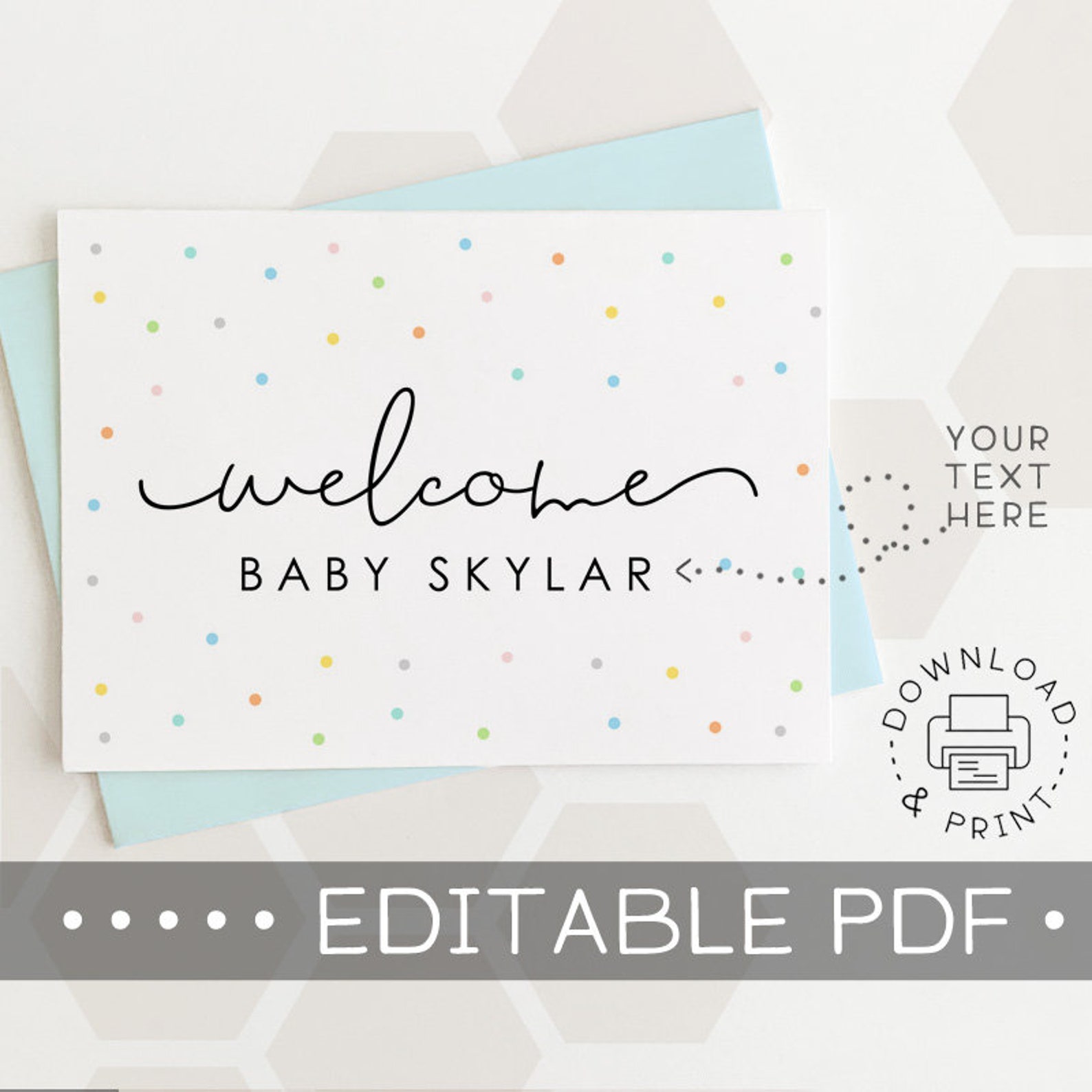 Editable & Printable Welcome Baby Card / Instant Download PDF - Etsy