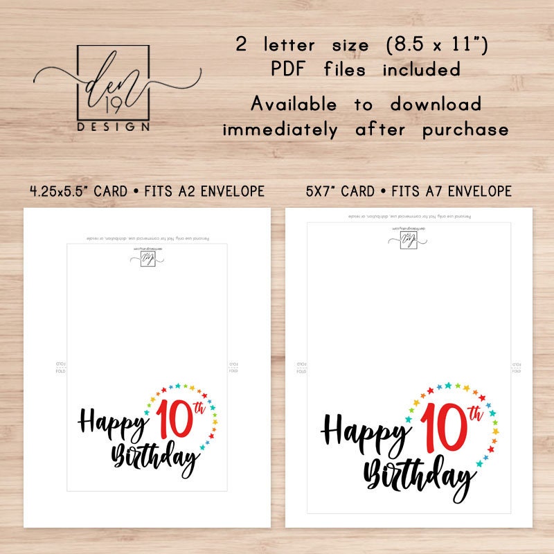 Printable Happy 10th Birthday Card / Instant Download PDF / | Etsy
