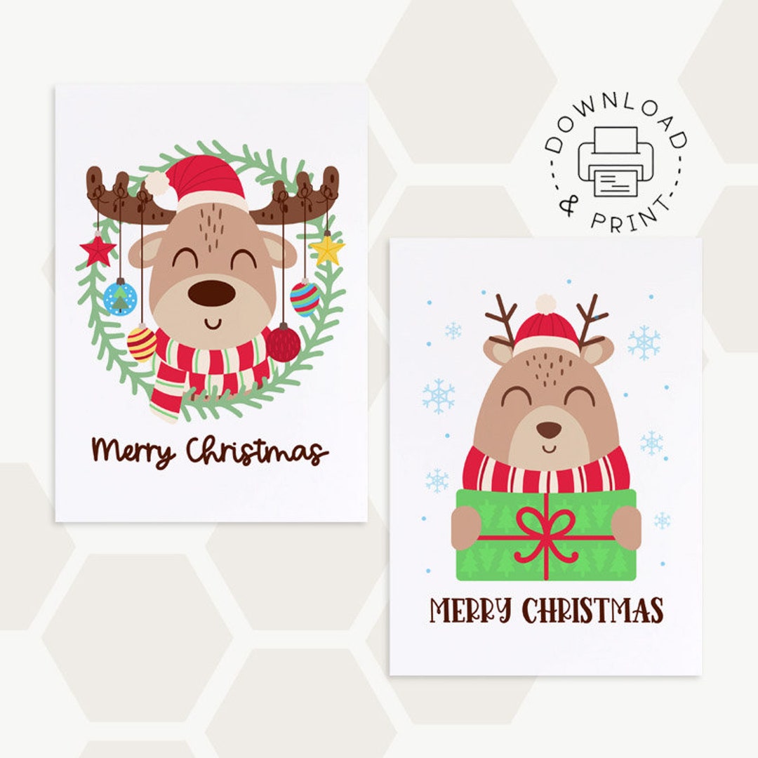 Printable Merry Christmas Cards / Instant Download PDF / Cute - Etsy