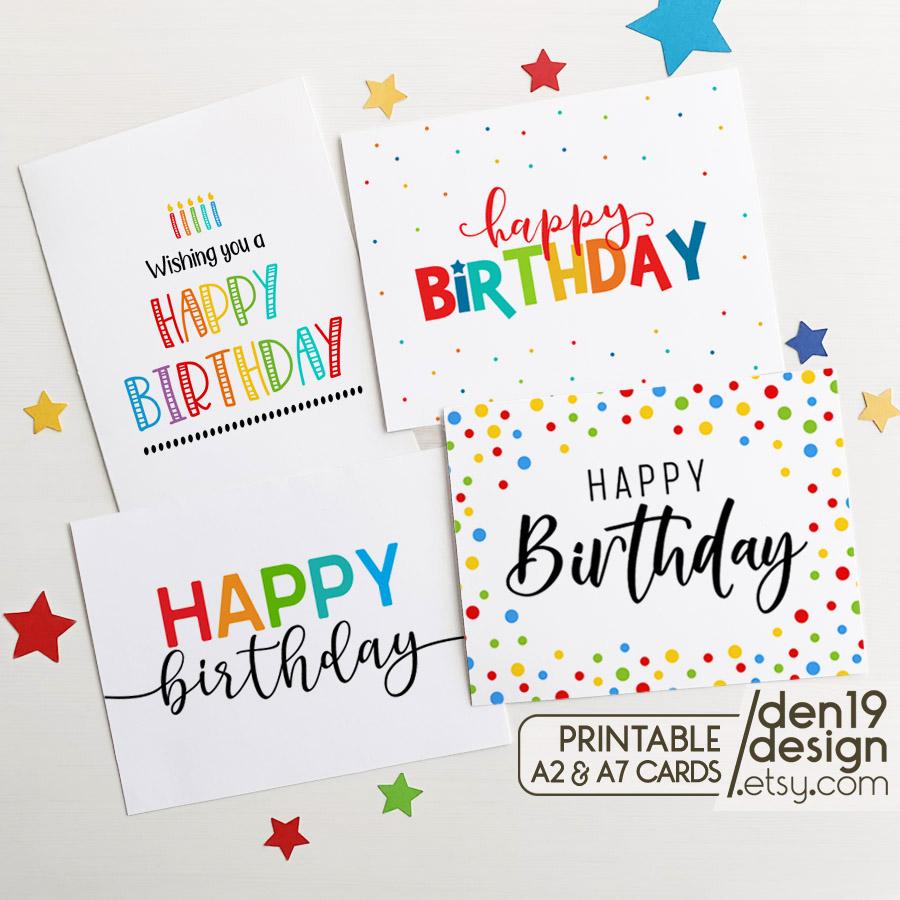 Printable Happy Birthday Card Set: Colorful Designs (PDF) - Etsy