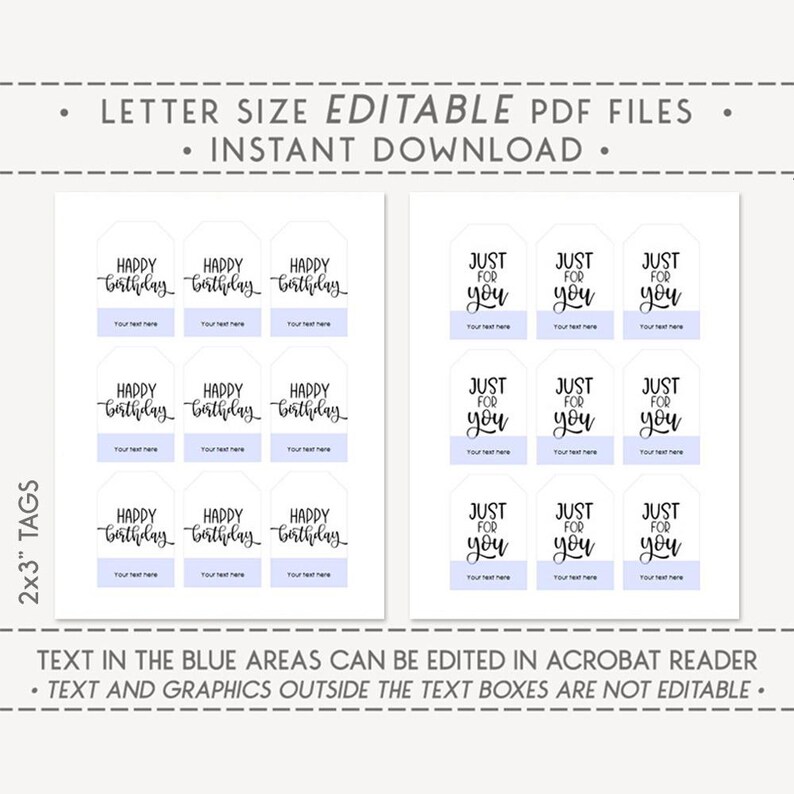 Editable Birthday Gift Tags: Printable Favor Tags (PDF) - Etsy