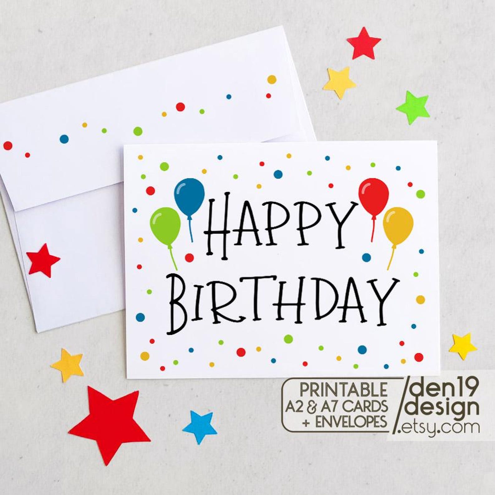 Printable Happy Birthday Card: A2 & A7 With Envelope (PDF) - Etsy