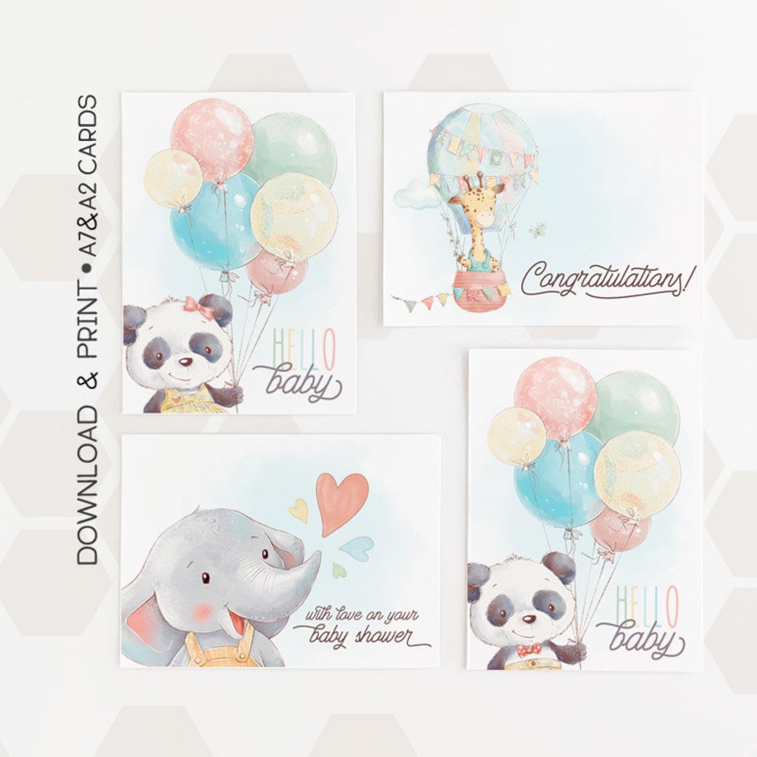 Set of 4 Printable Baby Cards / Instant Download Baby Card Templates - Etsy