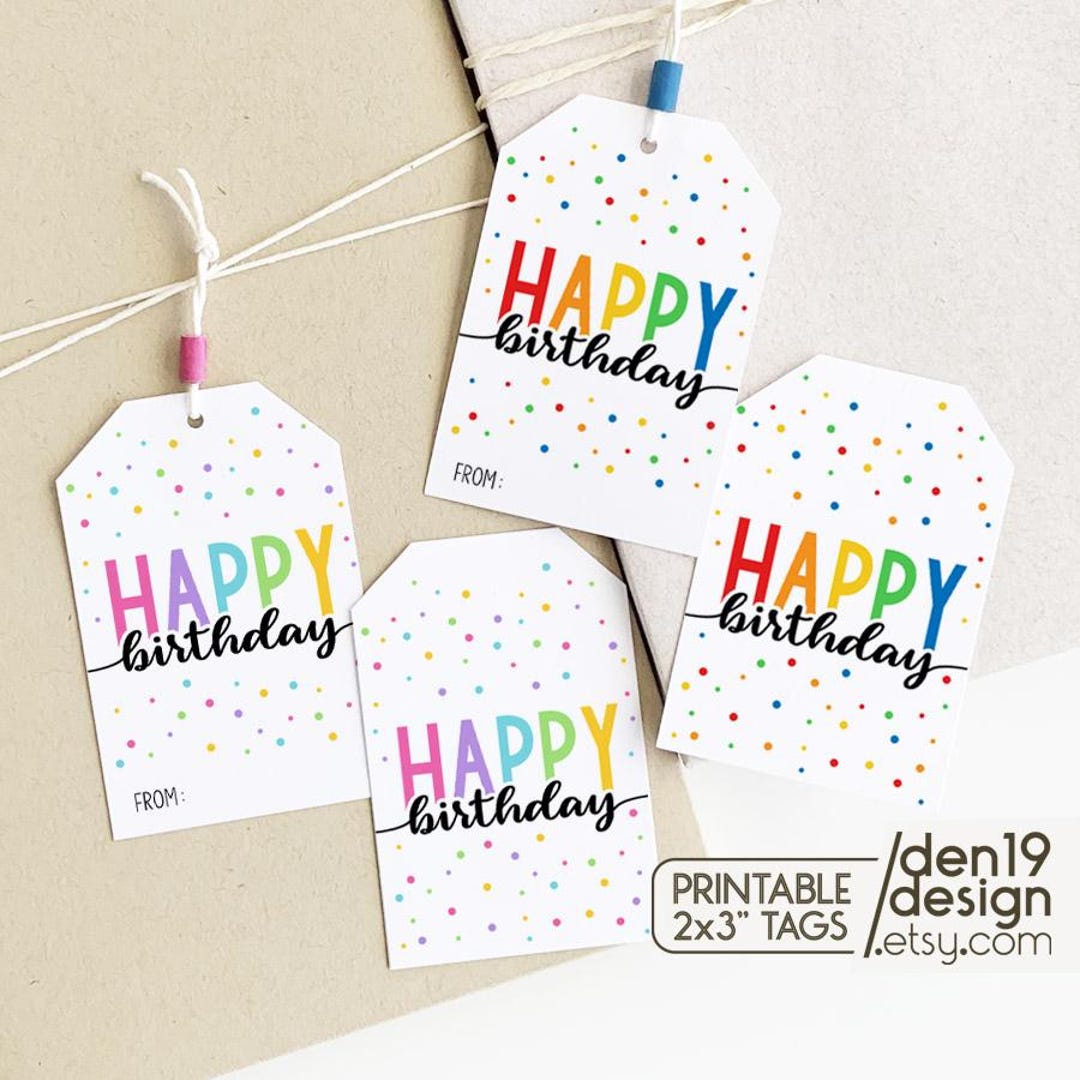 Printable Happy Birthday Gift Tags: Colorful Confetti (PDF) - Etsy