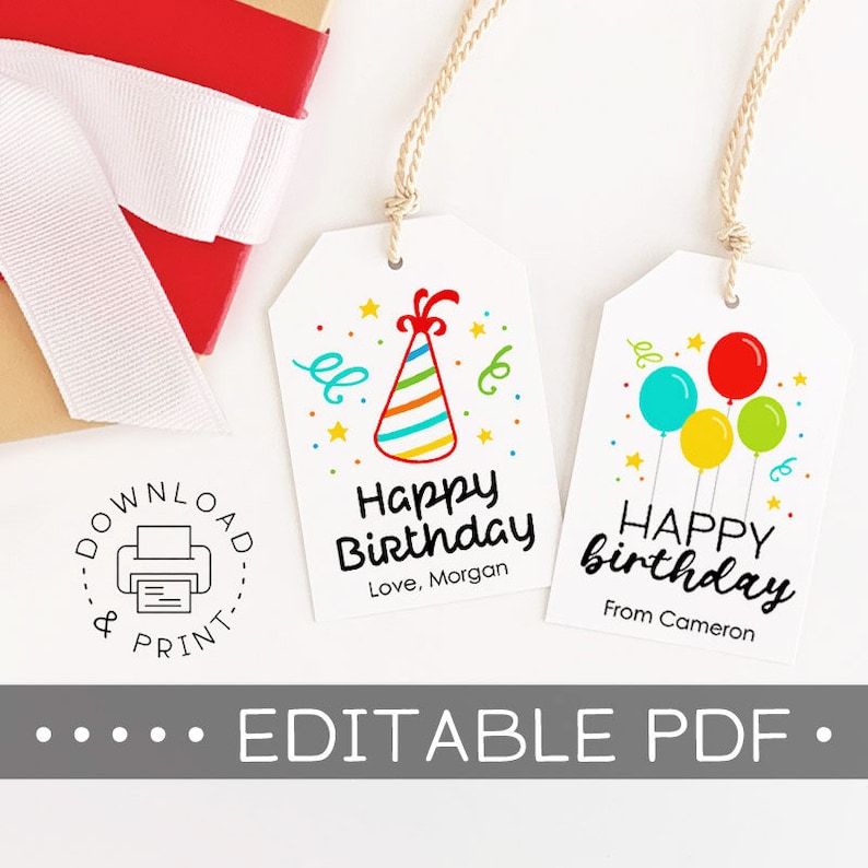 Editable & Printable Gift Tags / Happy Birthday Gift Tag / - Etsy