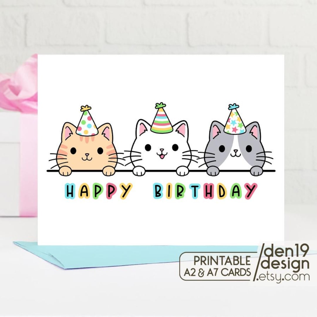 Kitties Birthday Card: Printable Cat Party (PDF A2/A7 Cards - Etsy