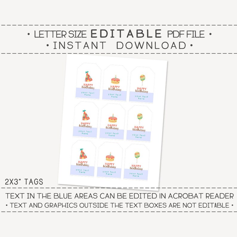 Editable & Printable Gift Tags / Happy Birthday Tag Template / - Etsy