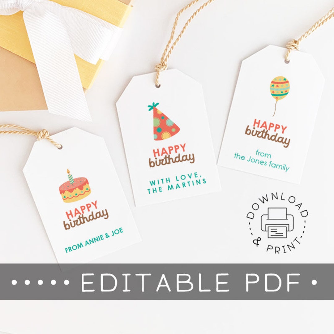 Editable & Printable Gift Tags / Happy Birthday Tag Template / Instant ...