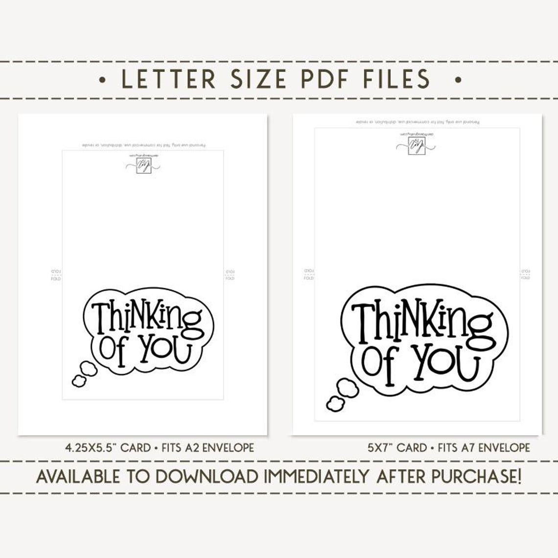 Thinking of You Printable Card / Instant Download PDF / Card Template ...