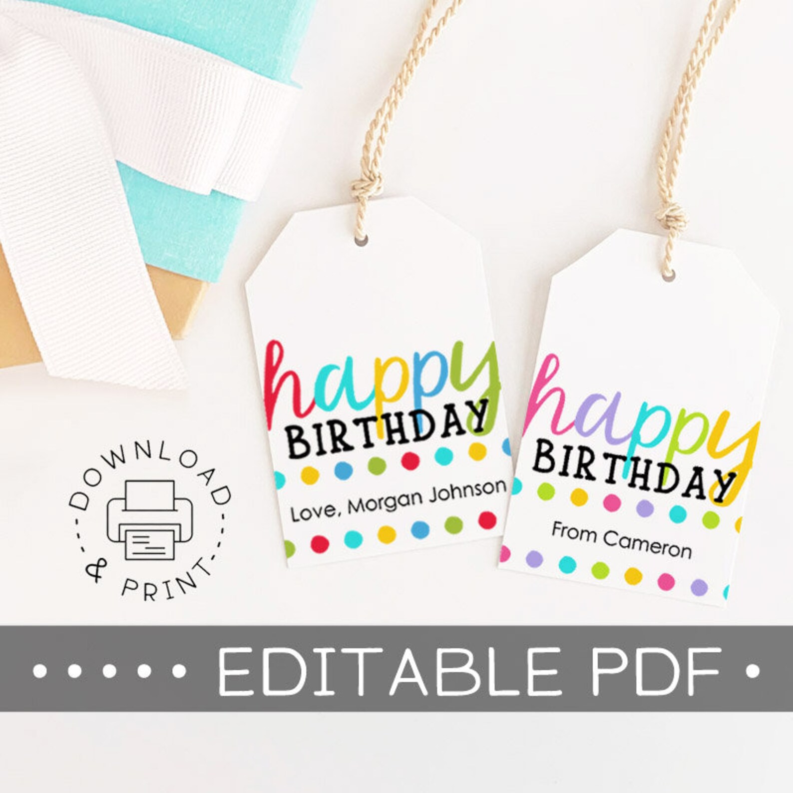 Editable & Printable Gift Tags / Happy Birthday Gift Tag / - Etsy