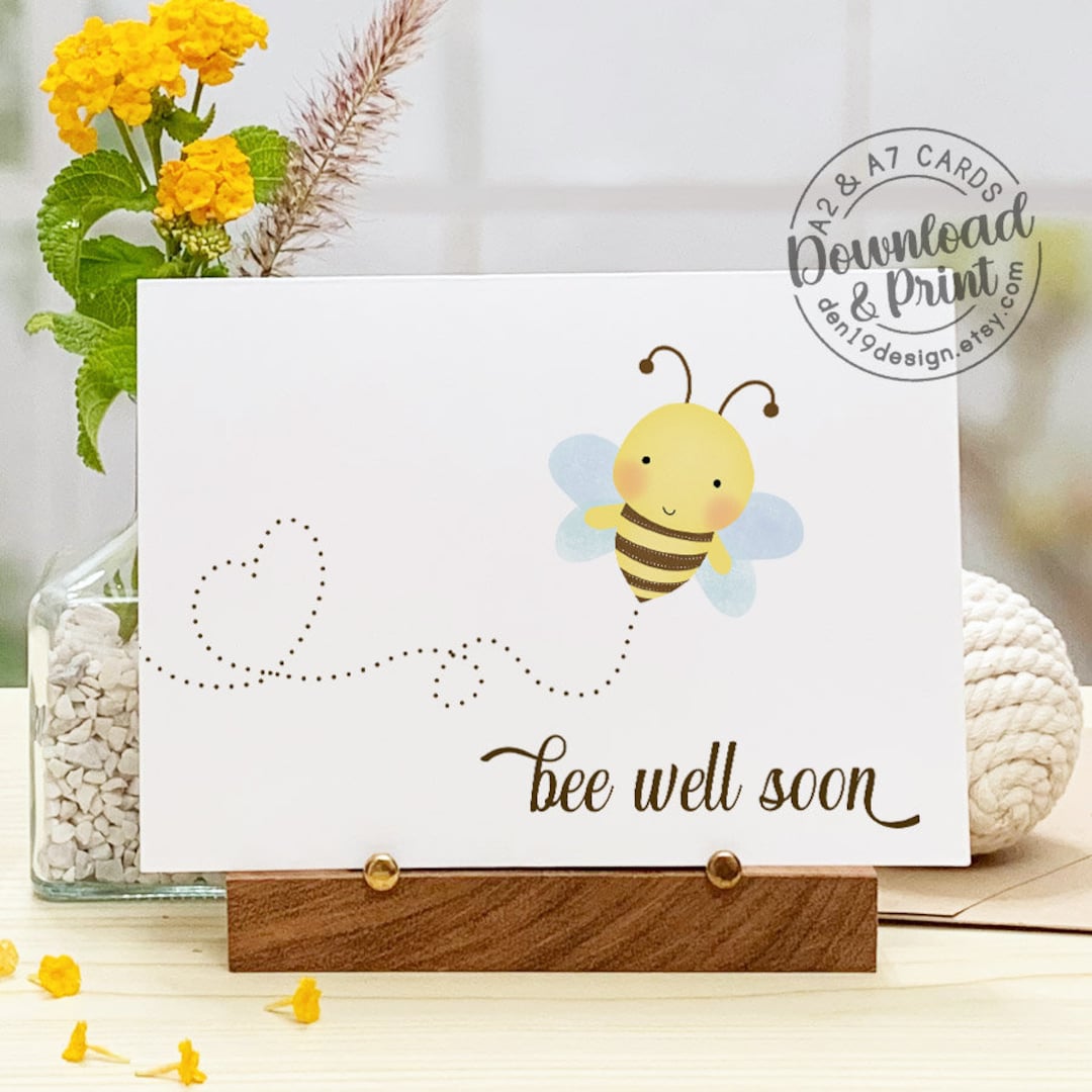 Printable Card Bee Well Soon / Instant Download PDF / Card Template - Etsy
