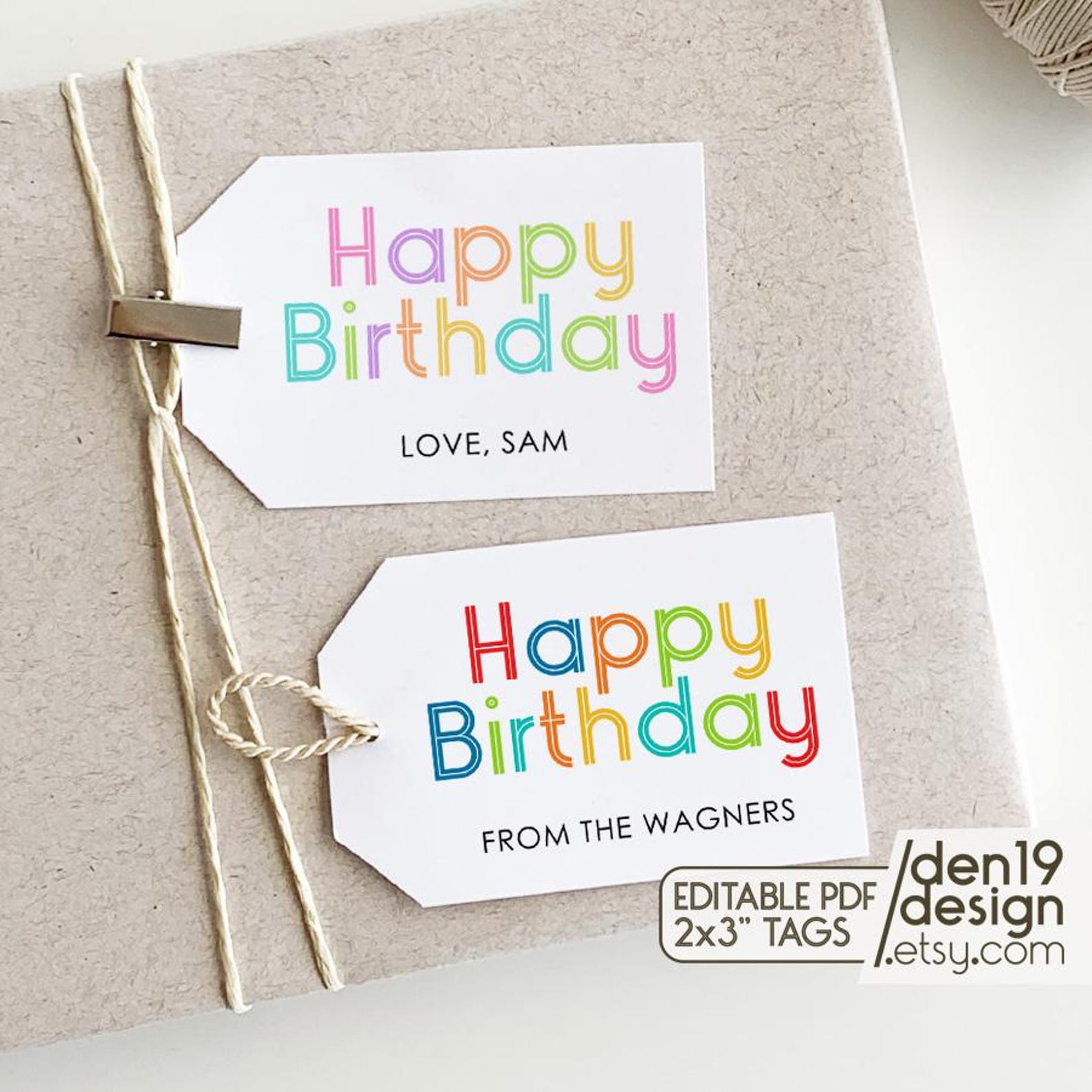 Editable Happy Birthday Gift Tags: Printable PDF Labels - Etsy