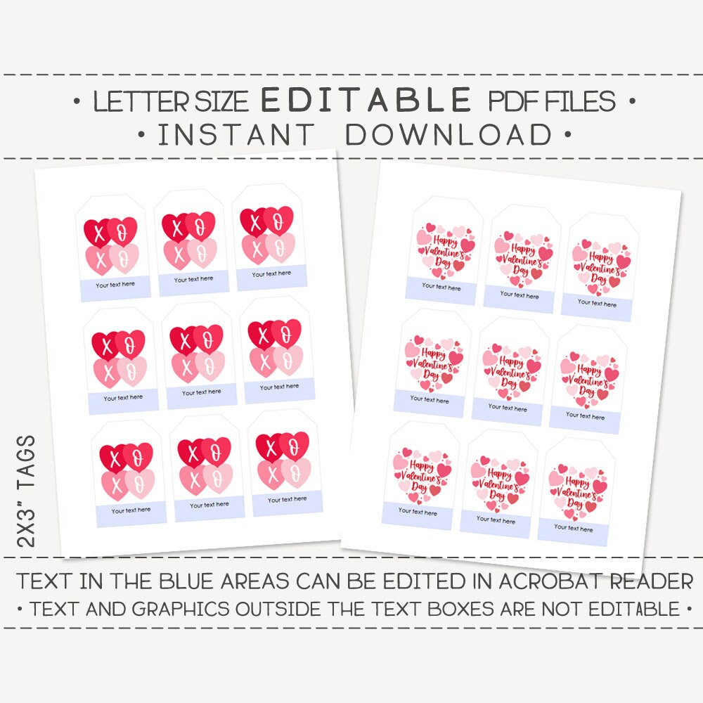 Editable & Printable Gift Tags / Happy Valentine's Day Tag - Etsy