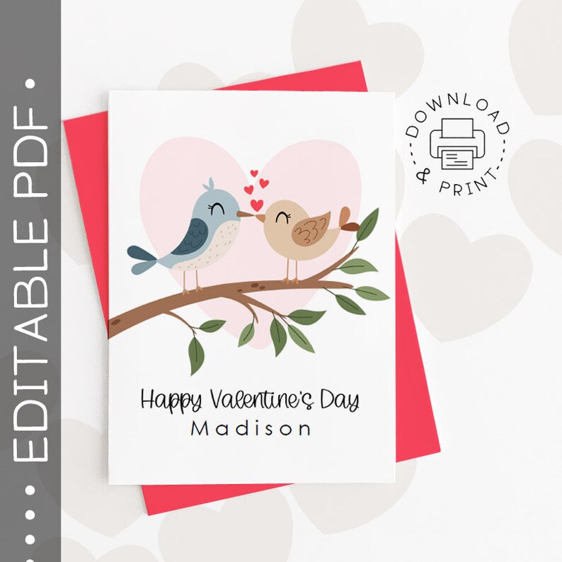 Editable & Printable Happy Valentine's Day Card / Instant - Etsy